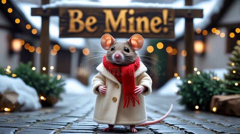 Cute Mouse Wearing Red Scarf and White Coat in Winter Setting with ...