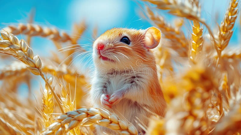 Cute mouse in wheat field stock illustration. Illustration of wildlife ...