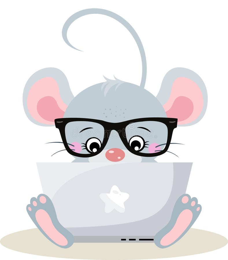 Cute Mouse Working with Laptop Stock Vector - Illustration of mouse ...