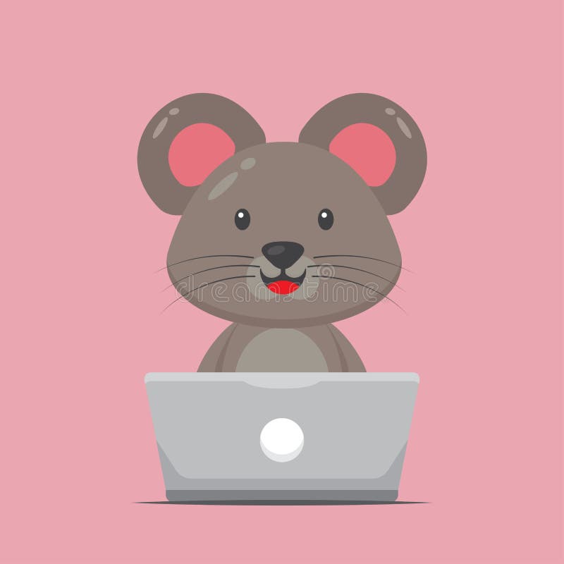Cute Mouse Working with Laptop Stock Vector - Illustration of happy ...