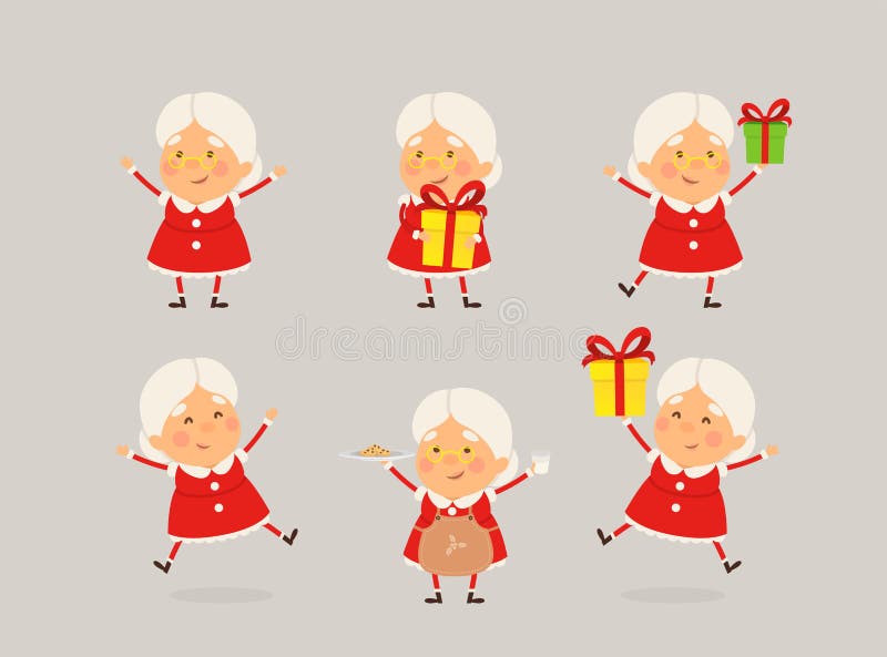 Cute Mrs Claus Set - Cartoon Style Isolated Stock Vector - Illustration ...