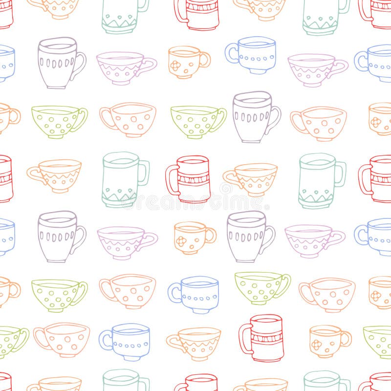 Cute Mugs and Cups Background Stock Vector - Illustration of repeat, cute: 70661785