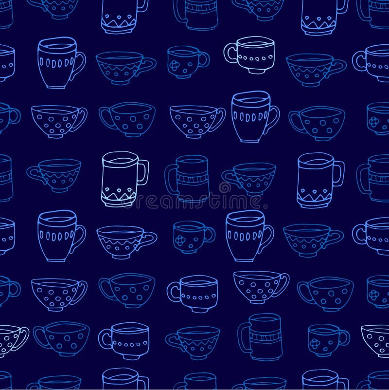Cute Mugs And Cups Background Stock Vector - Illustration of cafe ...