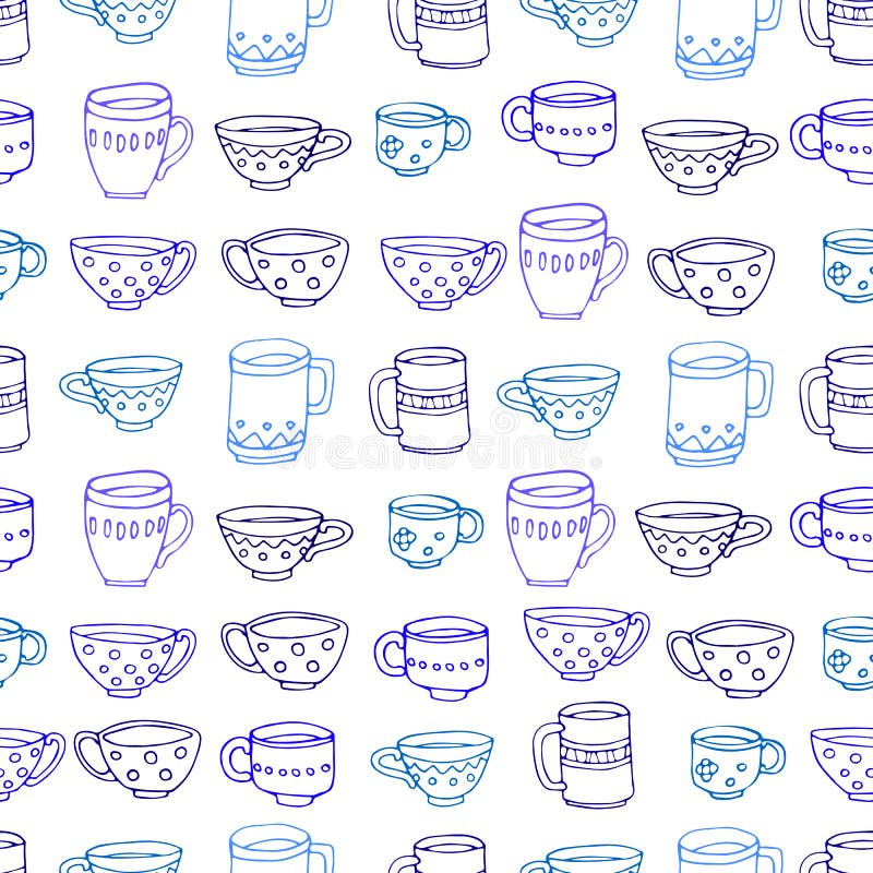 Cute Mugs and Cups Background Stock Vector - Illustration of teatime ...