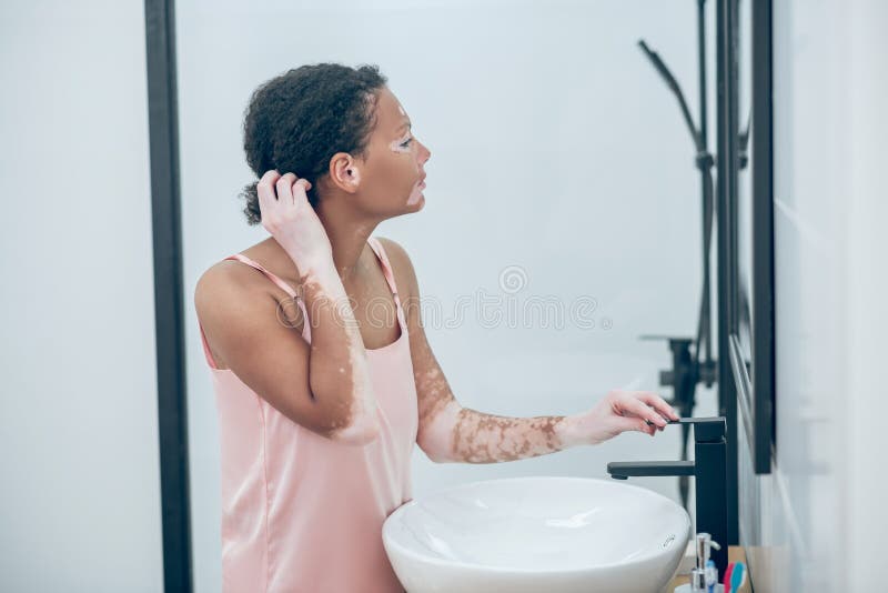 A Cute Mulatta in Bathroom in the Morning Stock Photo - Image of ...