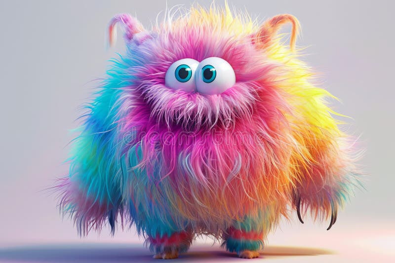 Cute Multicolored Furry Monster 3D Cartoon Character Stock Photo ...