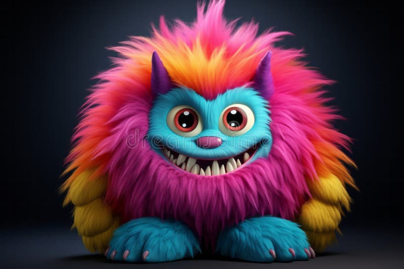 Cute Multicolored Furry Monster 3D Cartoon Character Stock Photo ...