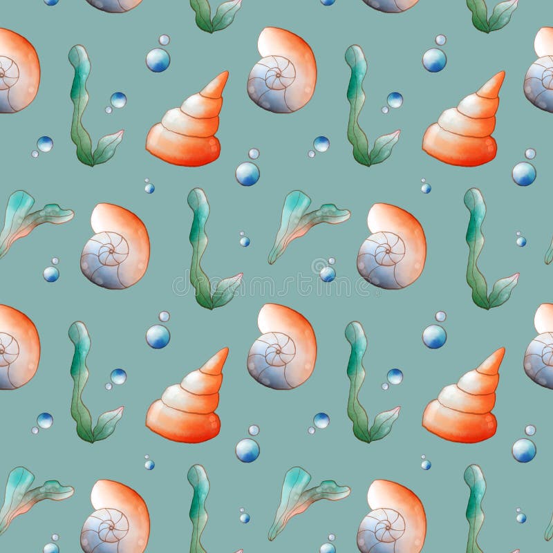 Cute Multicolored Sea Square Seamless Pattern with Shells. Texture ...