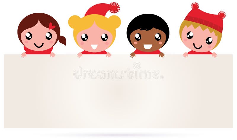 Cute Multicultural Kids Holding a Blank Banner Stock Vector ...