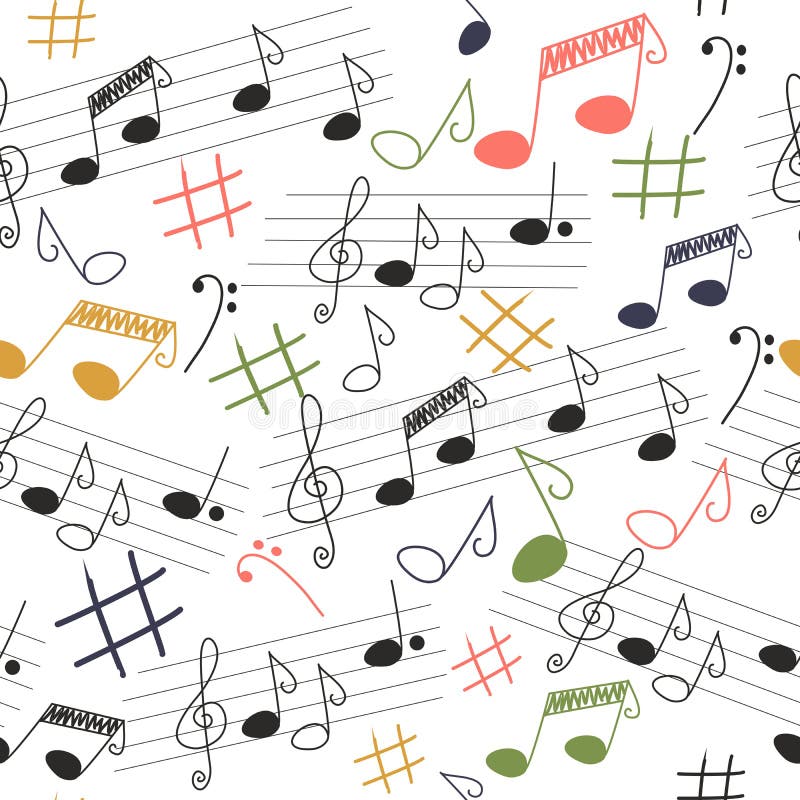 Cute Musical Vector Seamless Pattern, Colorful Hand Drawn Elements ...