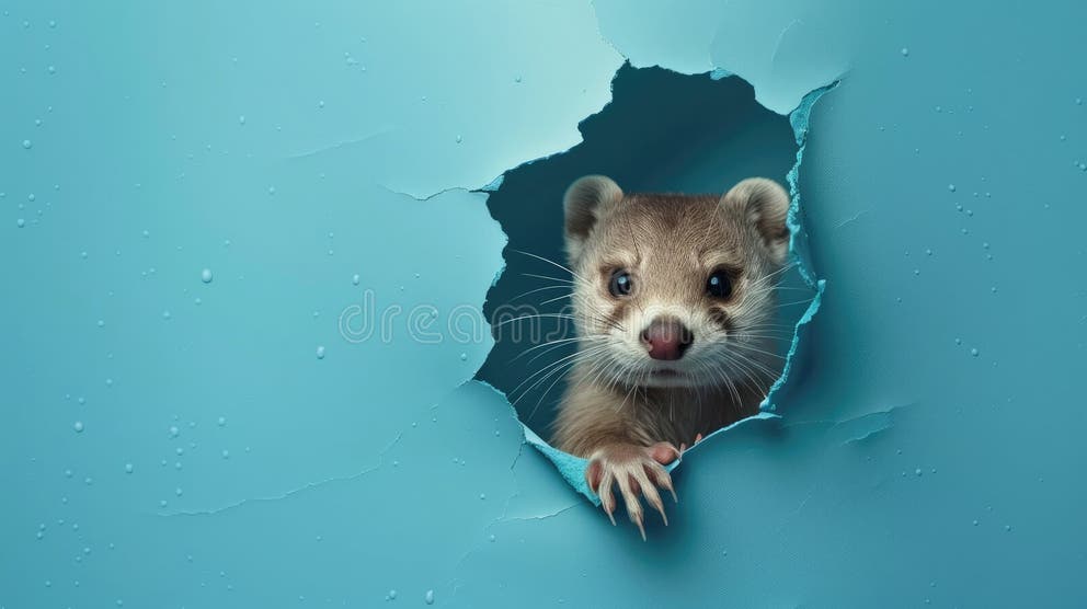 Cute Mustelids Peeking through a Hole Stock Illustration - Illustration ...