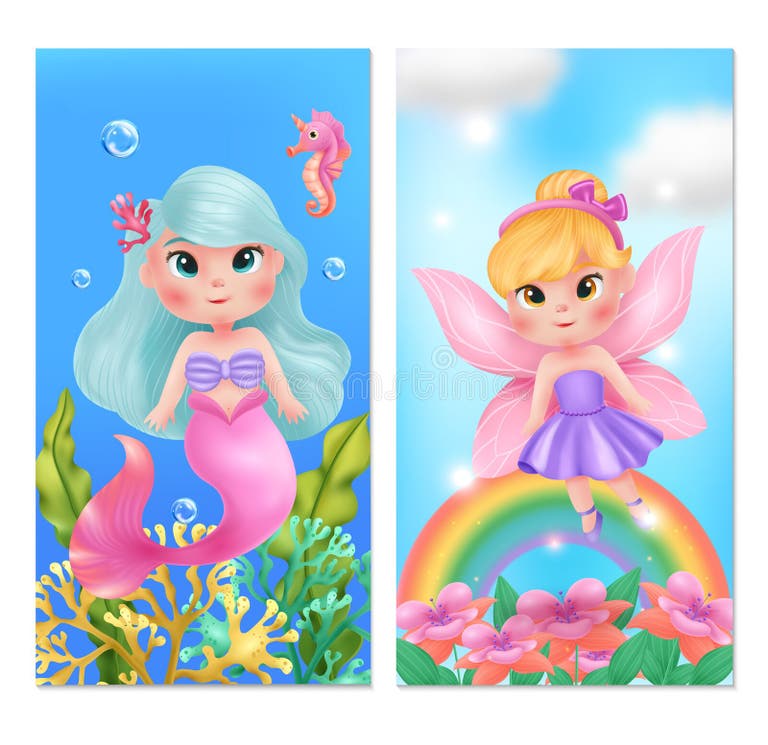 Cute Mythical Creatures Banners in Flat Style Stock Illustration ...