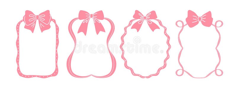 Cute Naive Hand-drawn Frames with Bows. Doodle Set of Pink Frames with ...