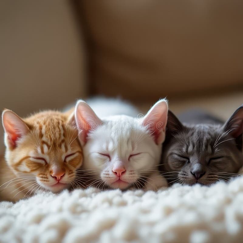 Cute Napping Kittens in a Cozy Setting Stock Image - Image of humans ...