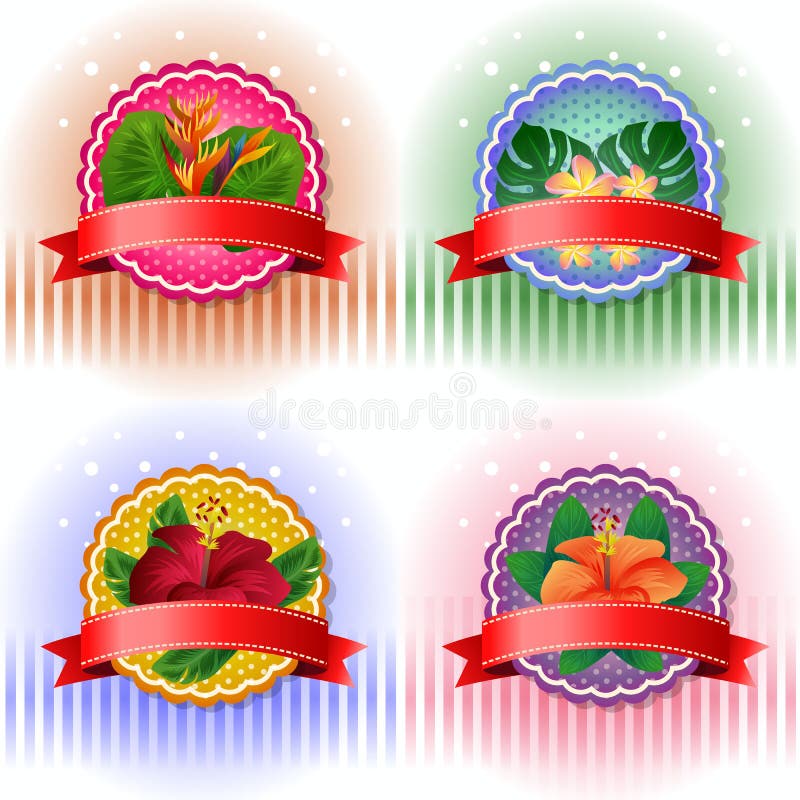 Cute Nature Foliage Tropical Stickers Design Stock Vector ...