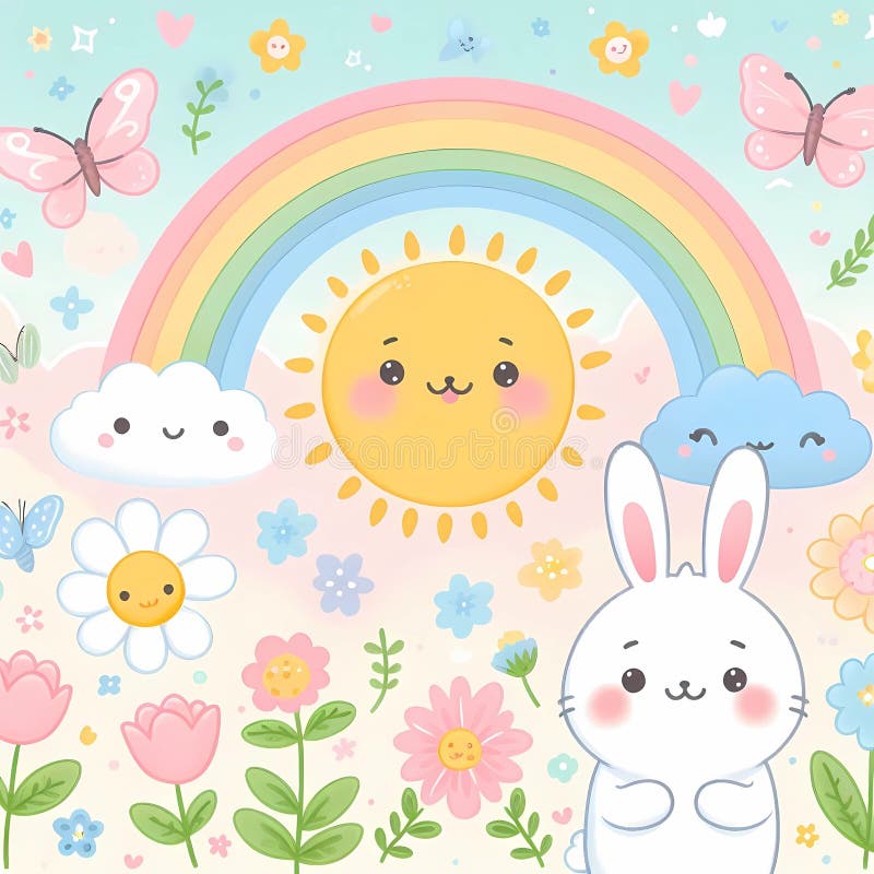 Cute Nature Theme with Rabbit on it Stock Illustration - Illustration ...