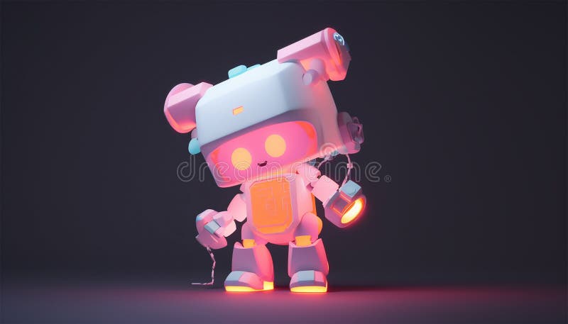 Cute Neon Cartoon Robot. AI Content Generator. Chatbot Technology ...