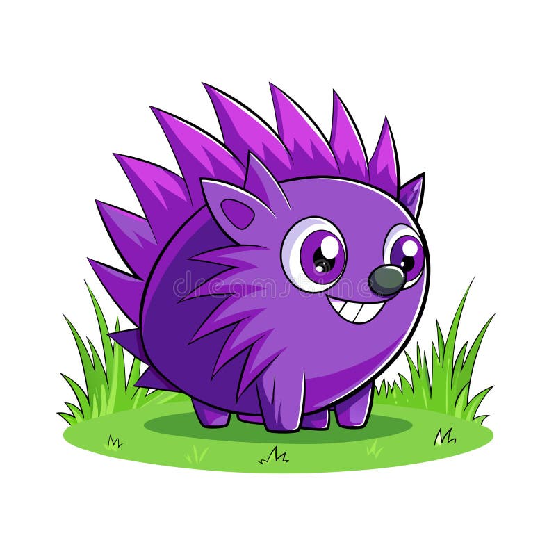 Cute Neon Purple Hedgehog Cartoon Character Stock Vector - Illustration ...
