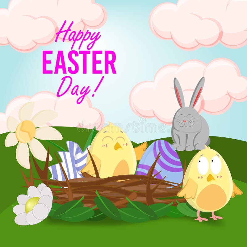 Cute Nest with Hatched Chicks for Easter Day Stock Vector ...