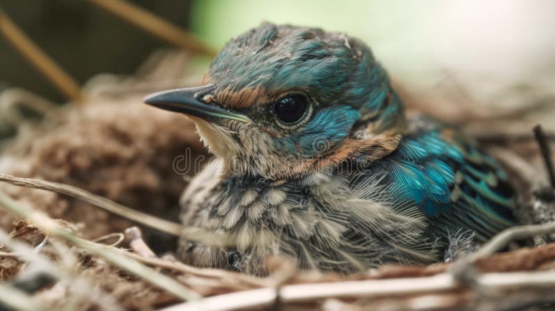Cute Newborn Blue Bird in Nest - Generative AI Stock Illustration ...