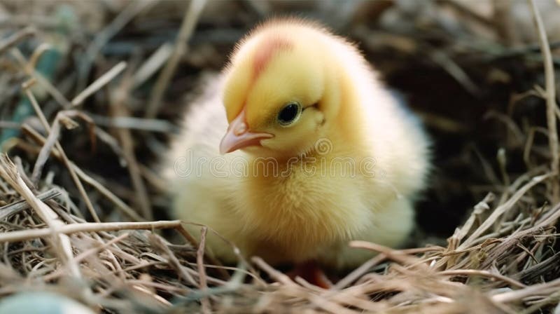 Cute Newborn Chick in Nest - Generative AI Stock Illustration ...