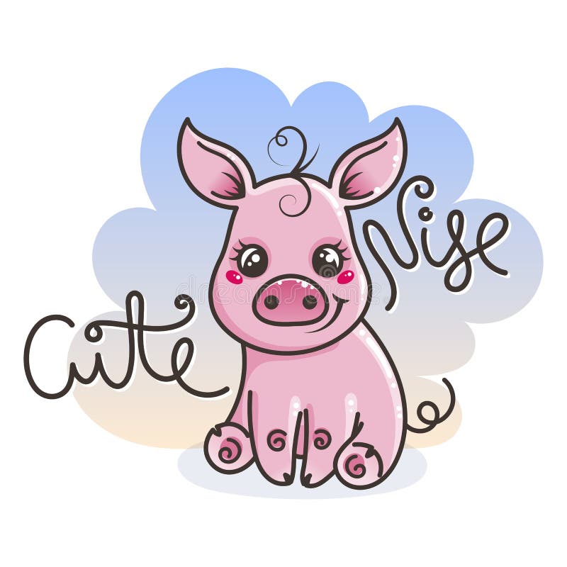 Greeting Card with Cute Cartoon Pig Stock Vector - Illustration of farm ...