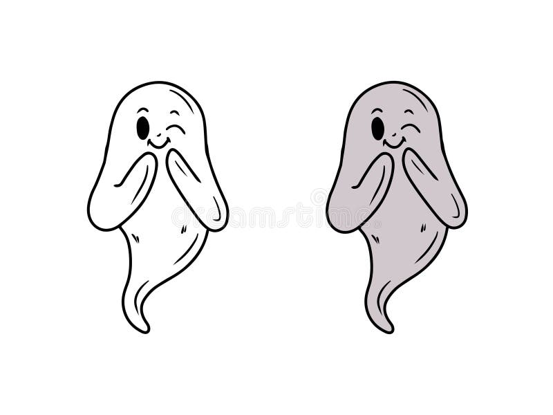 Cute Nice Grey Smiling Winking Ghost Spook in Black Isolated on White ...