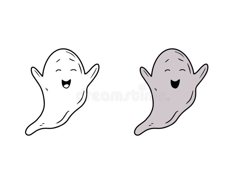 Cute Nice Smiling Grey Ghost Spook in Black Isolated on White ...