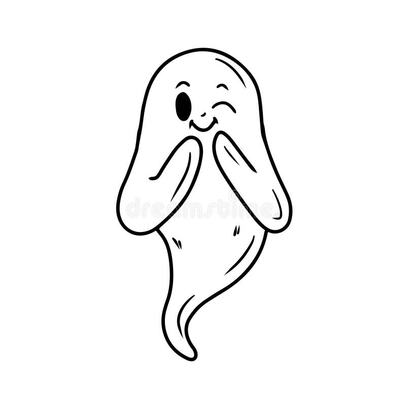 Cute Nice Smiling Winking Ghost Spook in Black Isolated on White ...