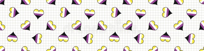 Cute Non Binary Heart Cartoon Seamless Vector Border. Hand Drawn ... Cute Non Binary Heart Cartoon Seamless Vector Border. Hand Drawn ...