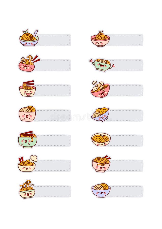A Cute Noodle Bowl Name Tag Sticker Set Stock Illustration ...