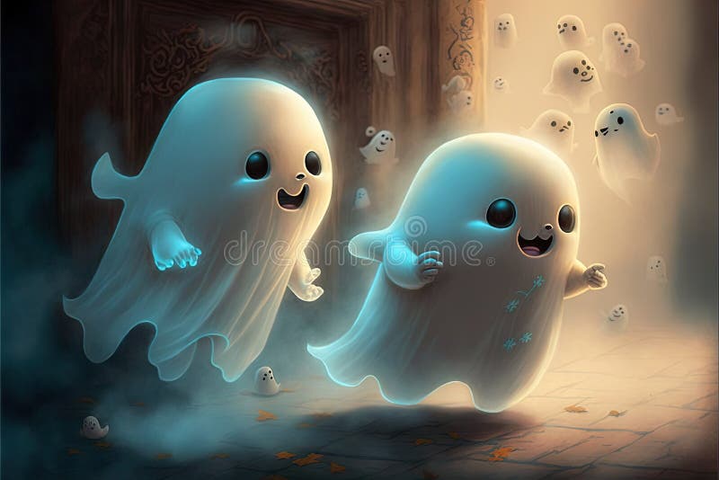 Cute Not so Scary Ghost Playing and Having Fun, Generative Ai Stock ...