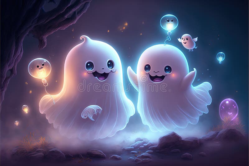 Cute Not so Scary Ghost Playing and Having Fun, Generative Ai Stock ...