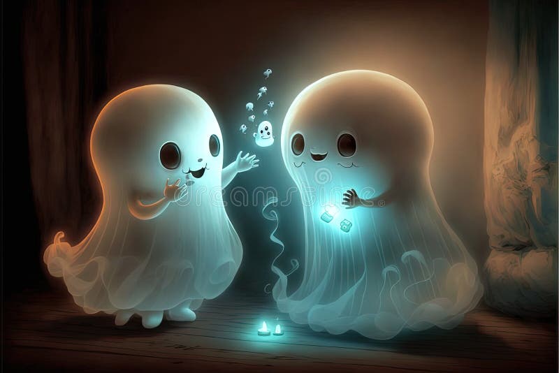 Cute Not so Scary Ghost Playing and Having Fun, Generative Ai Stock ...