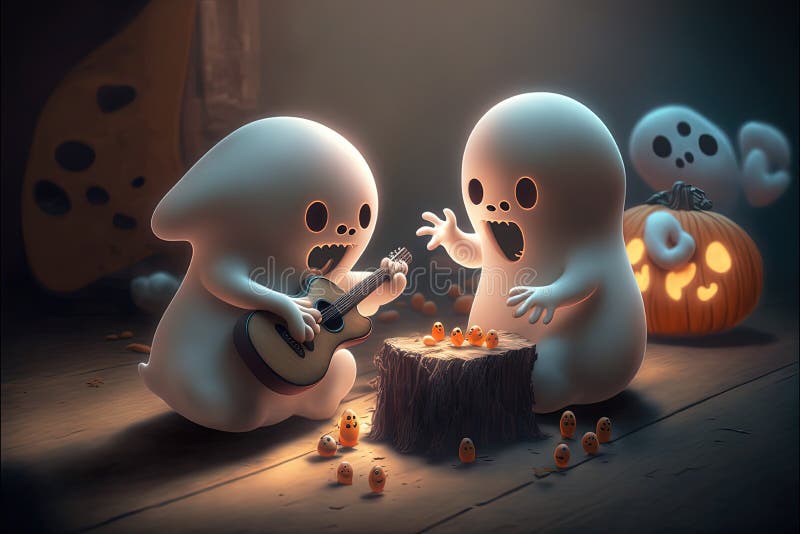 Cute Not so Scary Ghost Playing and Having Fun, Generative Ai Stock ...