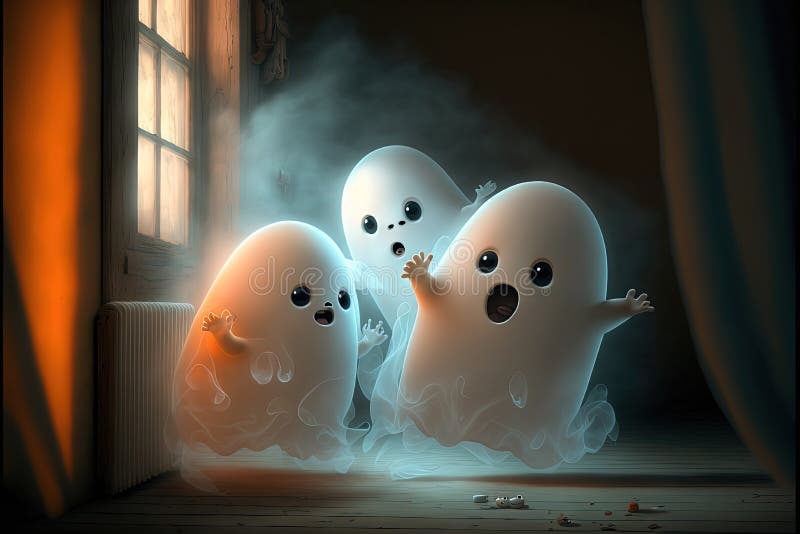Cute Not so Scary Ghost Playing and Having Fun, Generative Ai Stock ...