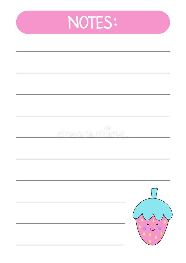 Vector Sheet for Making Notes with Cute Kawaii Strawberry. Stock Vector ...