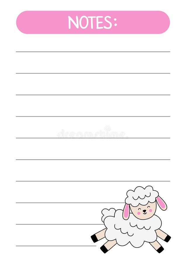 Vector Note Pad with Cute Cartoon Lamb. Stock Vector - Illustration of ...
