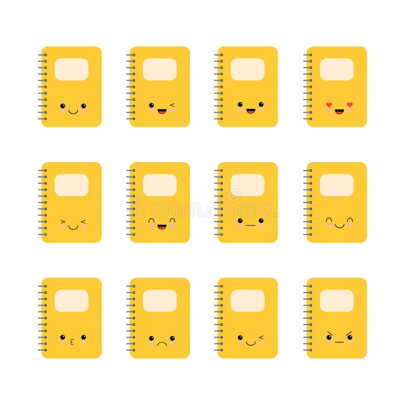 Cute Notebook Character Vector Cartoon Emotion Textbook with Childish ...