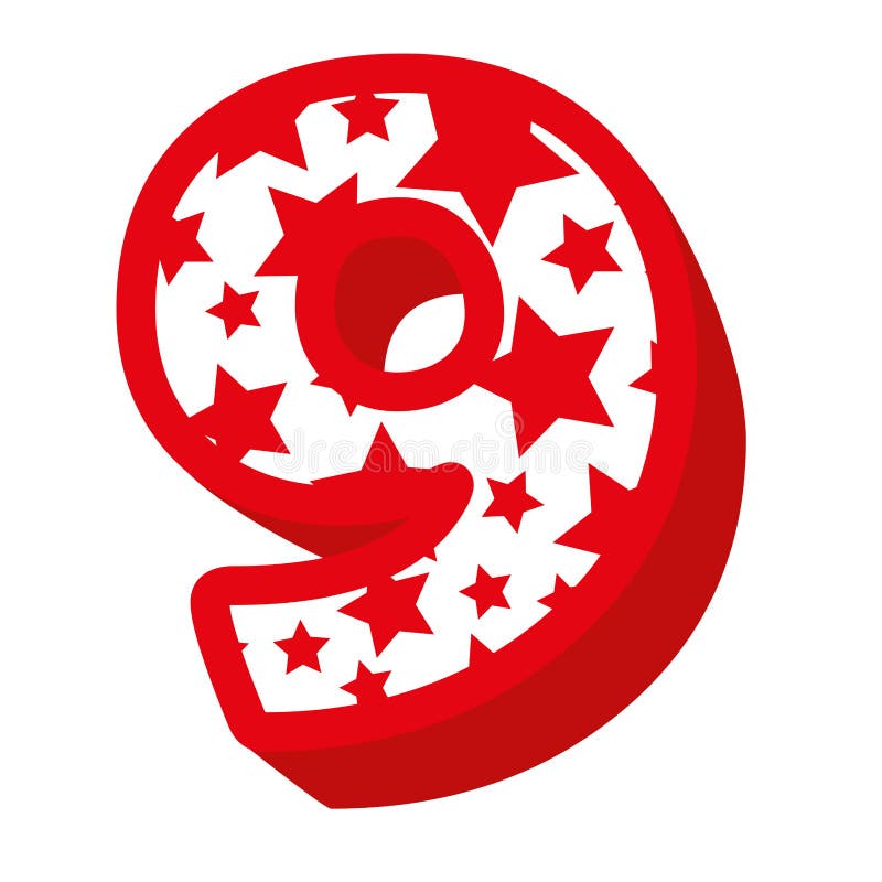 Cute Number Nine with Stars Pattern Stock Illustration - Illustration ...