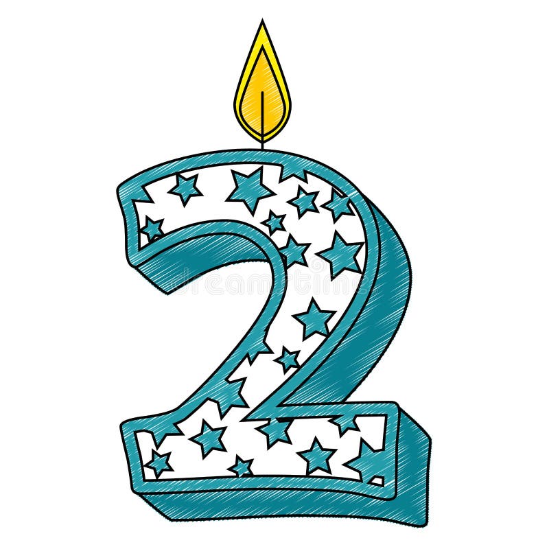 Cute Number Two Candle with Stars Pattern Stock Illustration ...