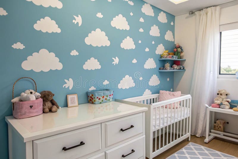 Beautiful Blue Wall with Clouds and Empty White Tabletop in Cute ...