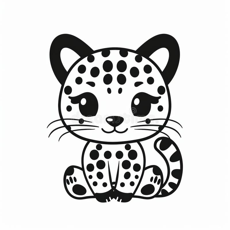 Cute Ocelot Vector Logo in Black and White Outlined Design Stock ...