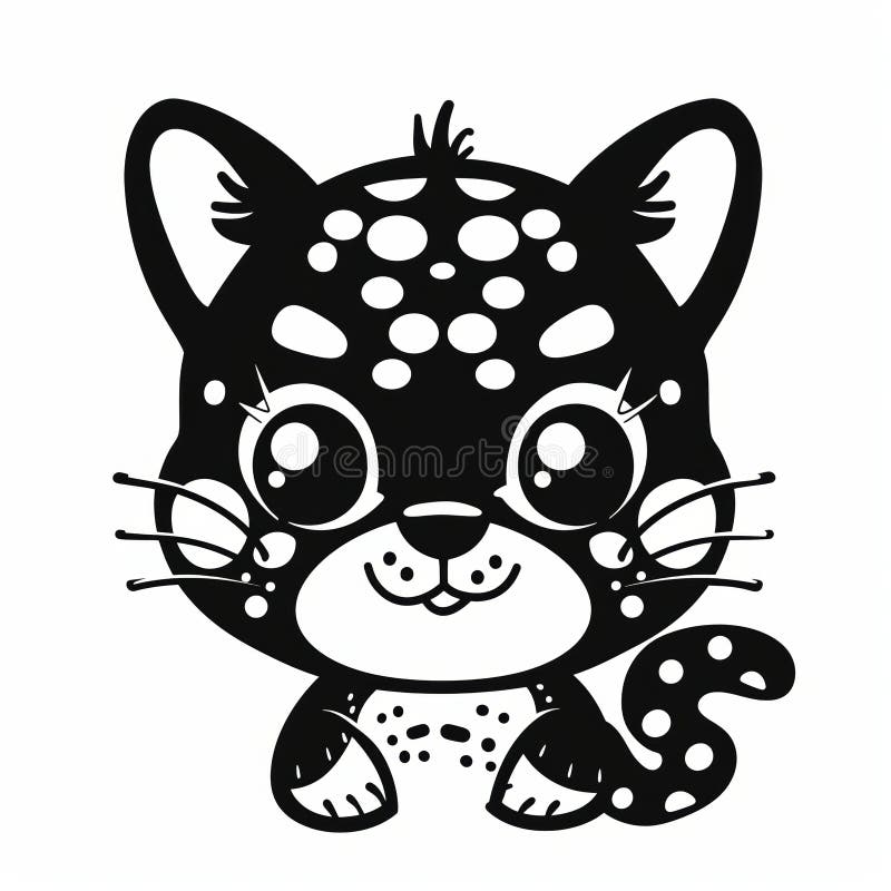 Cute Ocelot Vector Logo Design with Playful Outline Style Stock ...