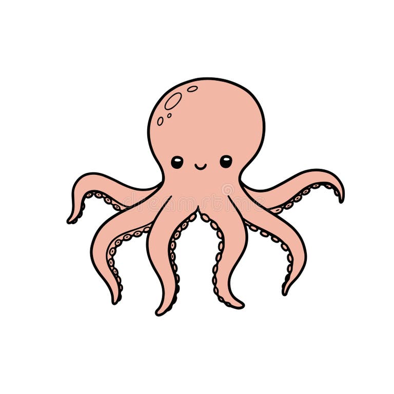 Cute Octopus Character Smiling on a White Background Stock Illustration ...