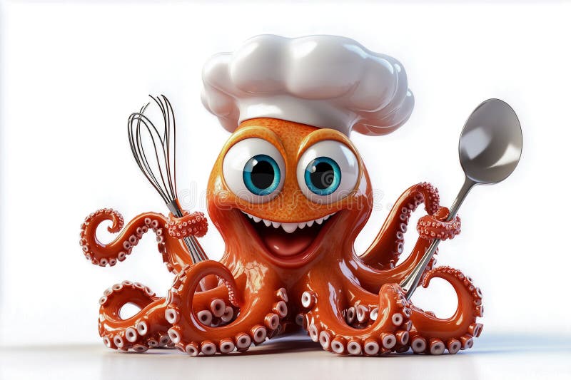 Cute Octopus Chef with Cooking Ware Wearing Chef Hat Stock Photo ...