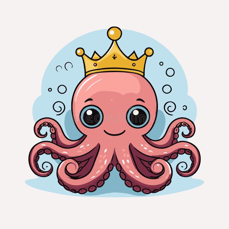 Cute Octopus with crown stock vector. Illustration of character - 358684678