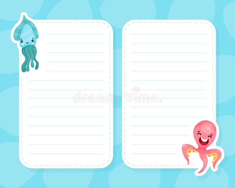 Cute Octopus Empty Note Card Frame Vector Template Stock Vector ...