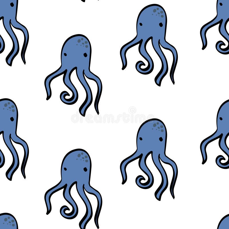 Cute Octopus Hand Drawing Seamless Pattern Stock Vector - Illustration ...