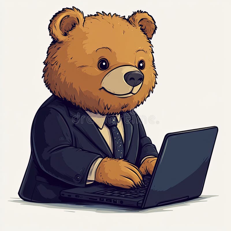 Cute Office Bear Wearing Suit, Working on Laptop with Focus and Joy ...